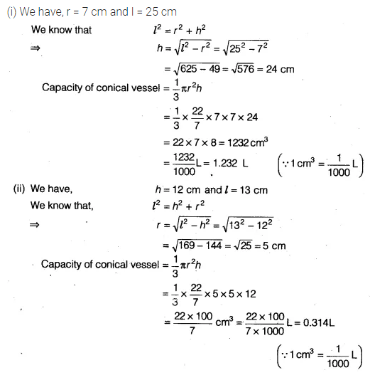 Find The Capacity In Litres Of A Conical Vessel With Radius 7 Cm Slant Find The Capacity In Litres Of A Conical Vessel With Radius 7 Cm Slant